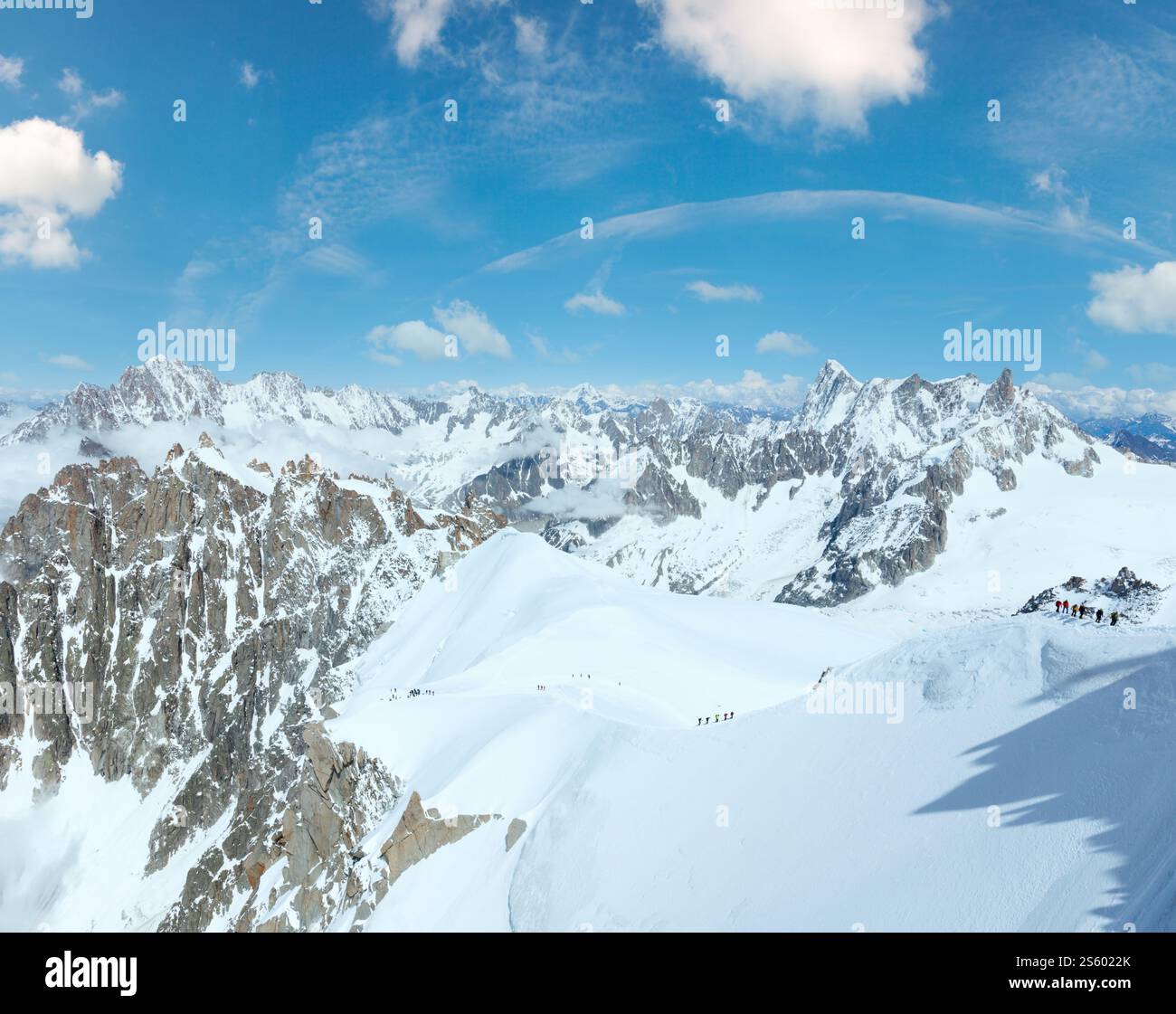 Mont Blanc mountain massif summer landscape (View from Aiguille du Midi Mount, French. All ...