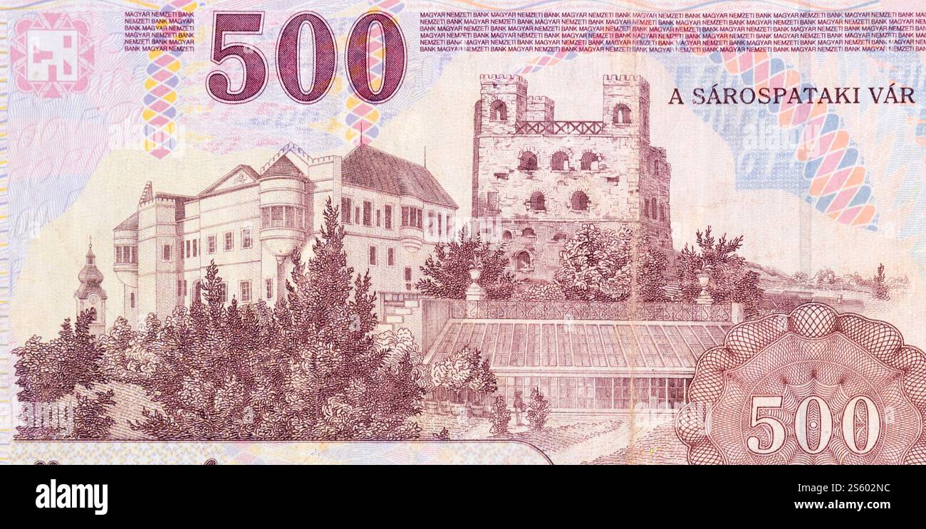 A Sarospatki Var building on Hungary 500 Forint 1993 Banknote fragment ...