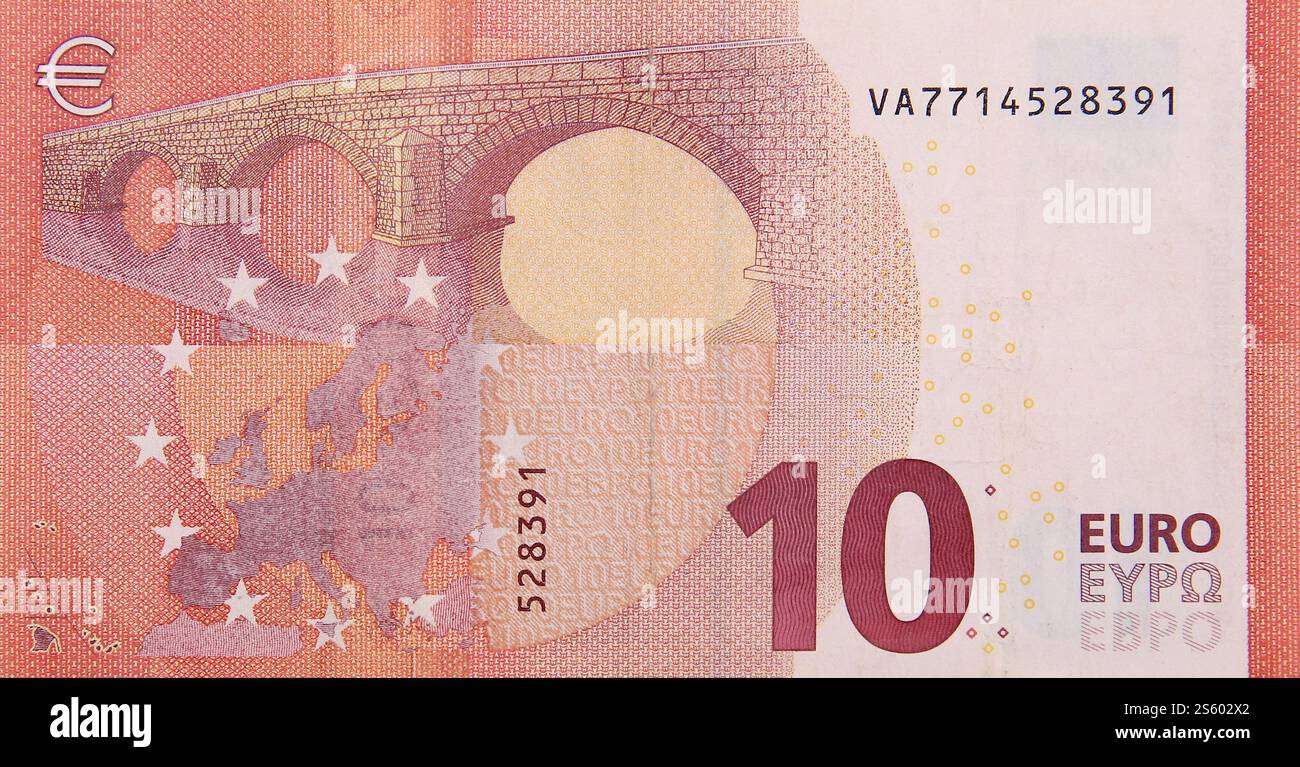 Ten euro bank note finance currency close up detail money fragment ...