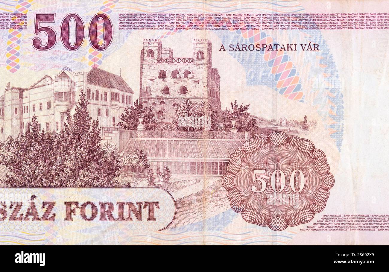 A Sarospatki Var building on Hungary 500 Forint 1993 Banknote fragment ...