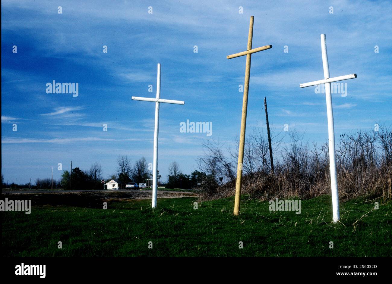 Three Giant crucifixes' at a crossroads in the Mississippi Delta. 1990s ...