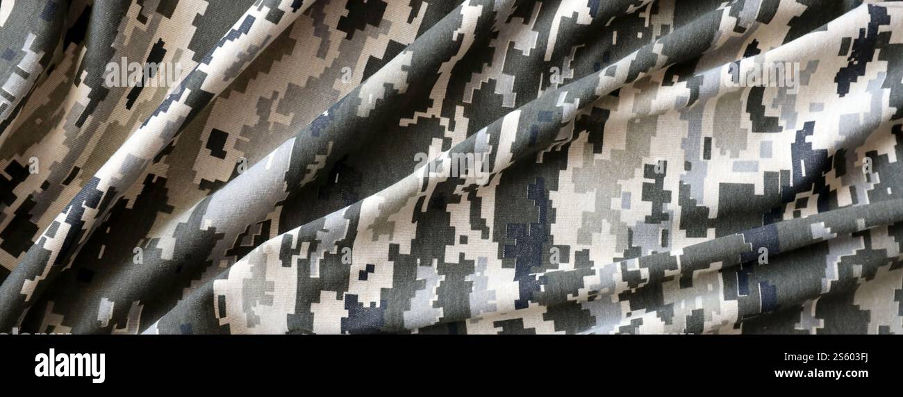 Fabric with texture of Ukrainian military pixeled camouflage. Cloth ...
