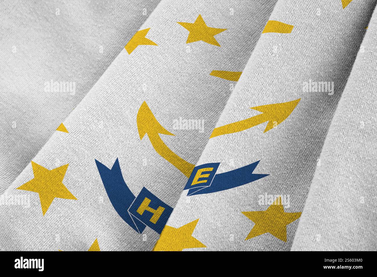 Rhode Island US state flag with big folds waving close up under the ...