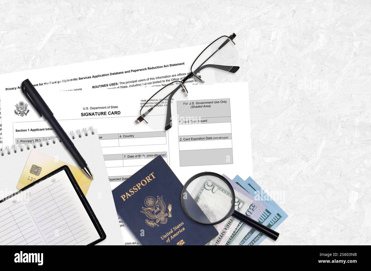 Department of State form DS4139 Signature card lies on table and ready ...