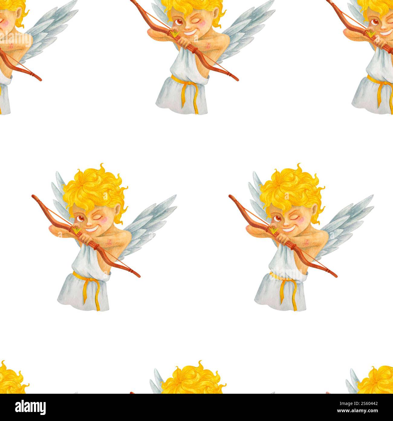 Cartoon seamless pattern with mischievous laughing boy Cupid directs an ...