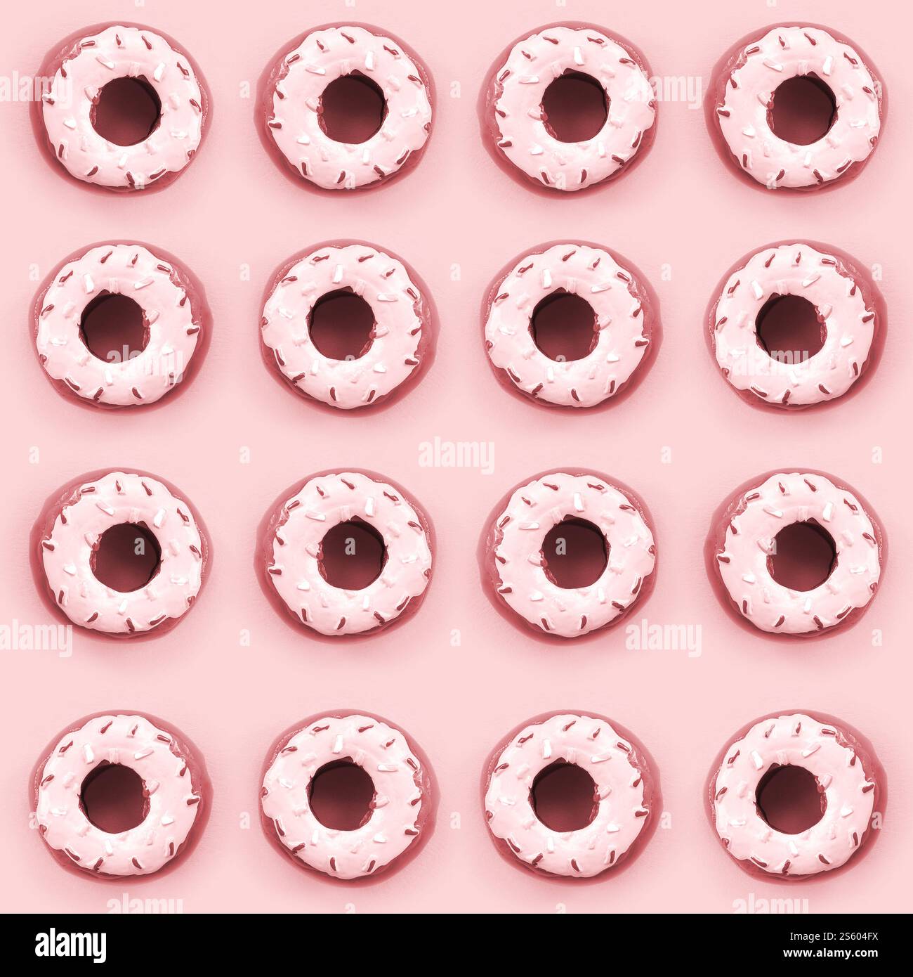 Many small plastic donuts lies on a pastel colorful background. Flat ...
