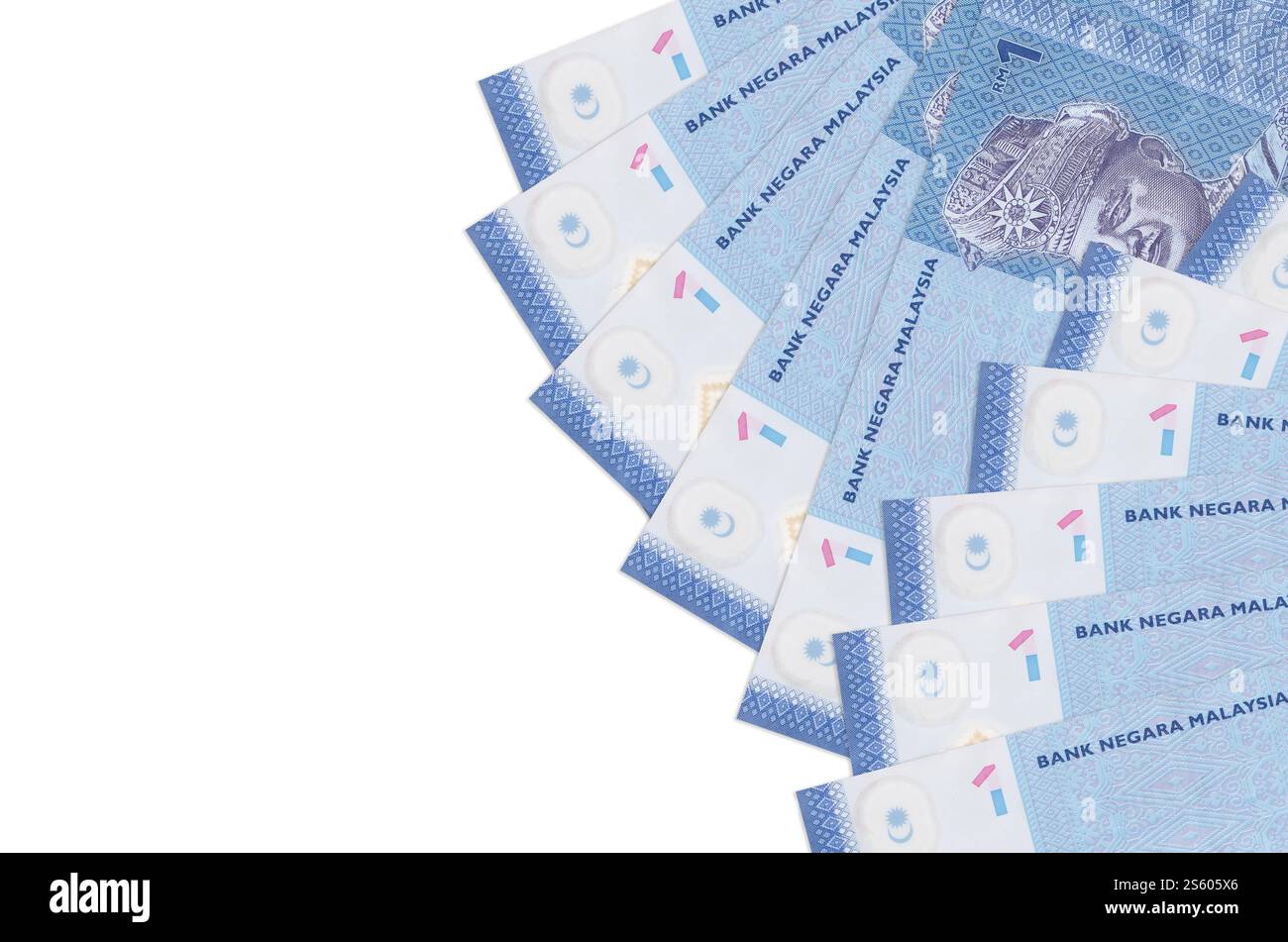 1 Malaysian ringgit bills lies isolated on white background with copy ...