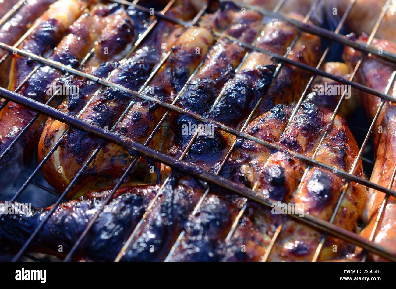 Toasted meat with overcooked crust. Marinated Chicken Legs On The Hot ...