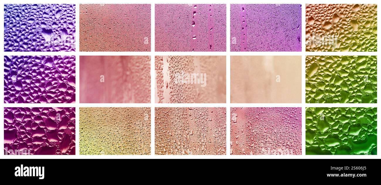 A collage of many different fragments of glass, decorated with rain ...