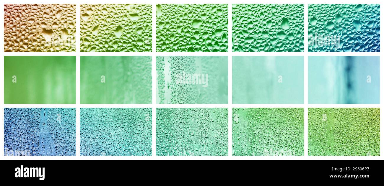 A collage of many different fragments of glass, decorated with rain ...