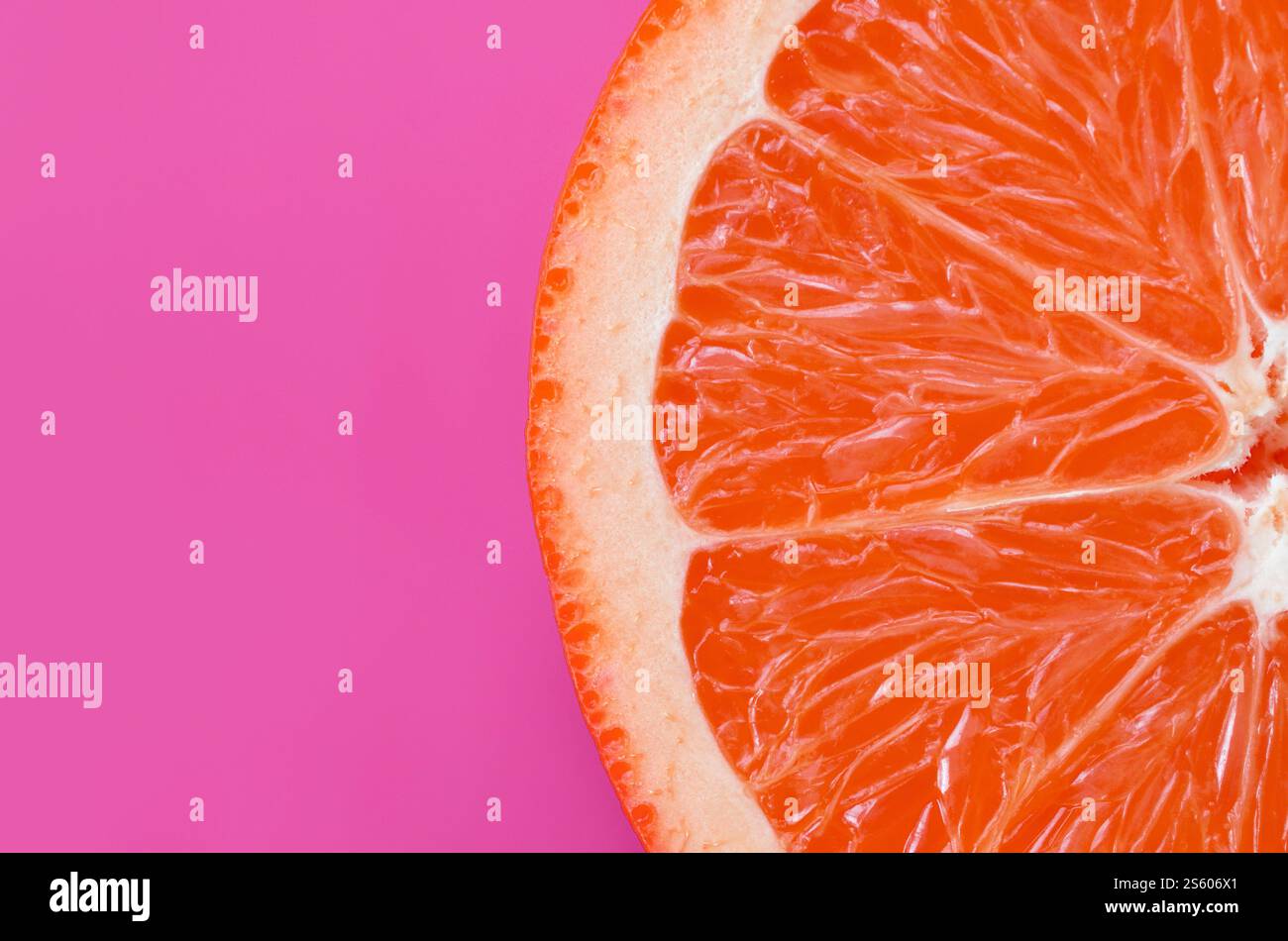Top view of an one grapefruit slice on bright background in purple ...