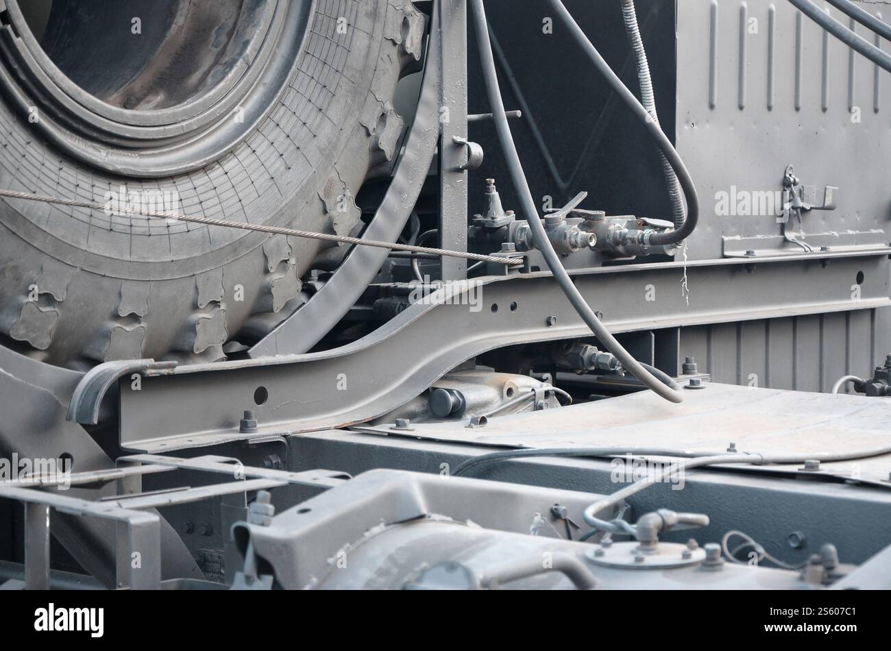 Close up view of green military truck. Modern military transportation ...