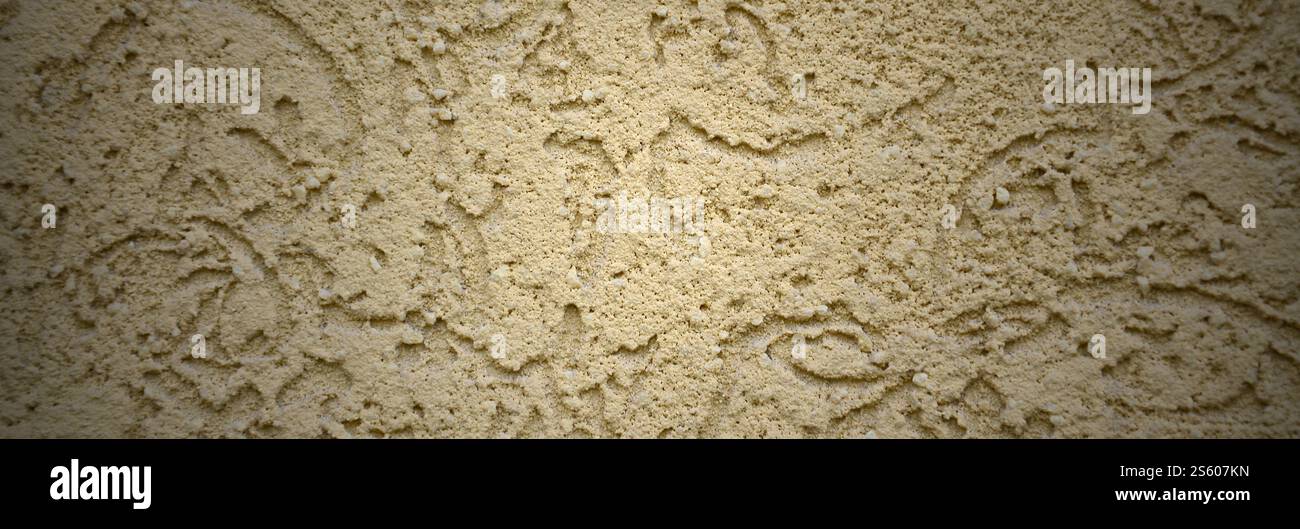 The texture of the beige decorative plaster in bark beetle style ...