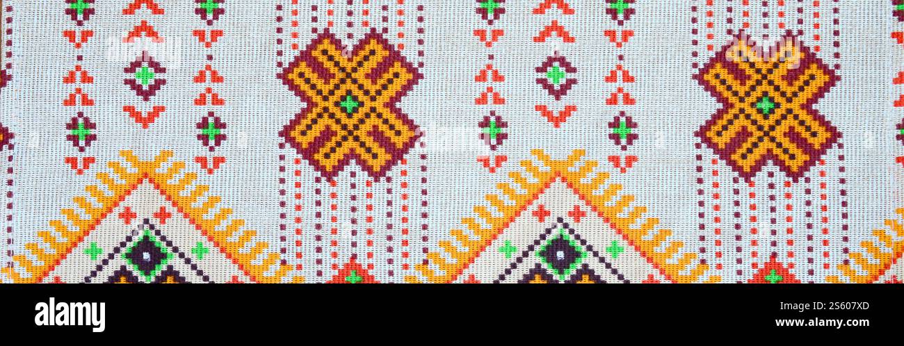 Traditional Ukrainian folk art knitted embroidery pattern on textile ...
