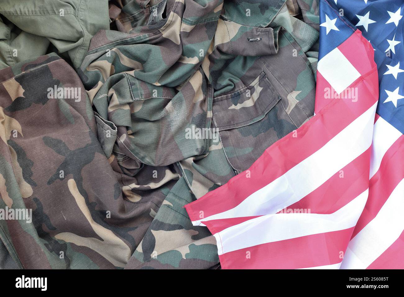 United States of America flag and folded military uniform jacket ...