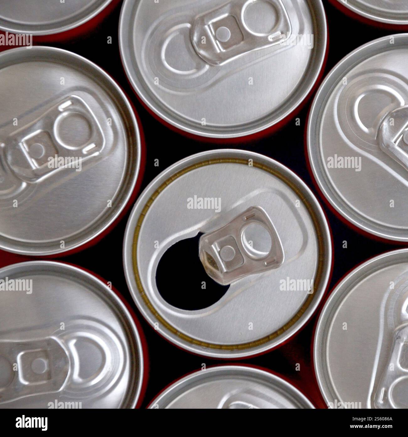 Many cans of soda soft drink, lemonade, cola, beer or energy drink ...
