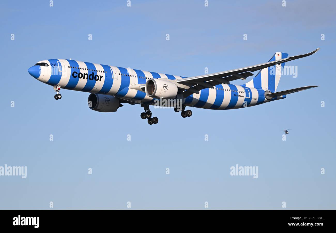 PRODUCTION - 14 January 2025, Hesse, Frankfurt/Main: A blue striped ...