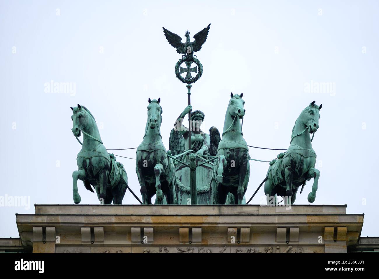 Bronze sculpture of Quadriga on top of the Brandenburg gate, famous ...