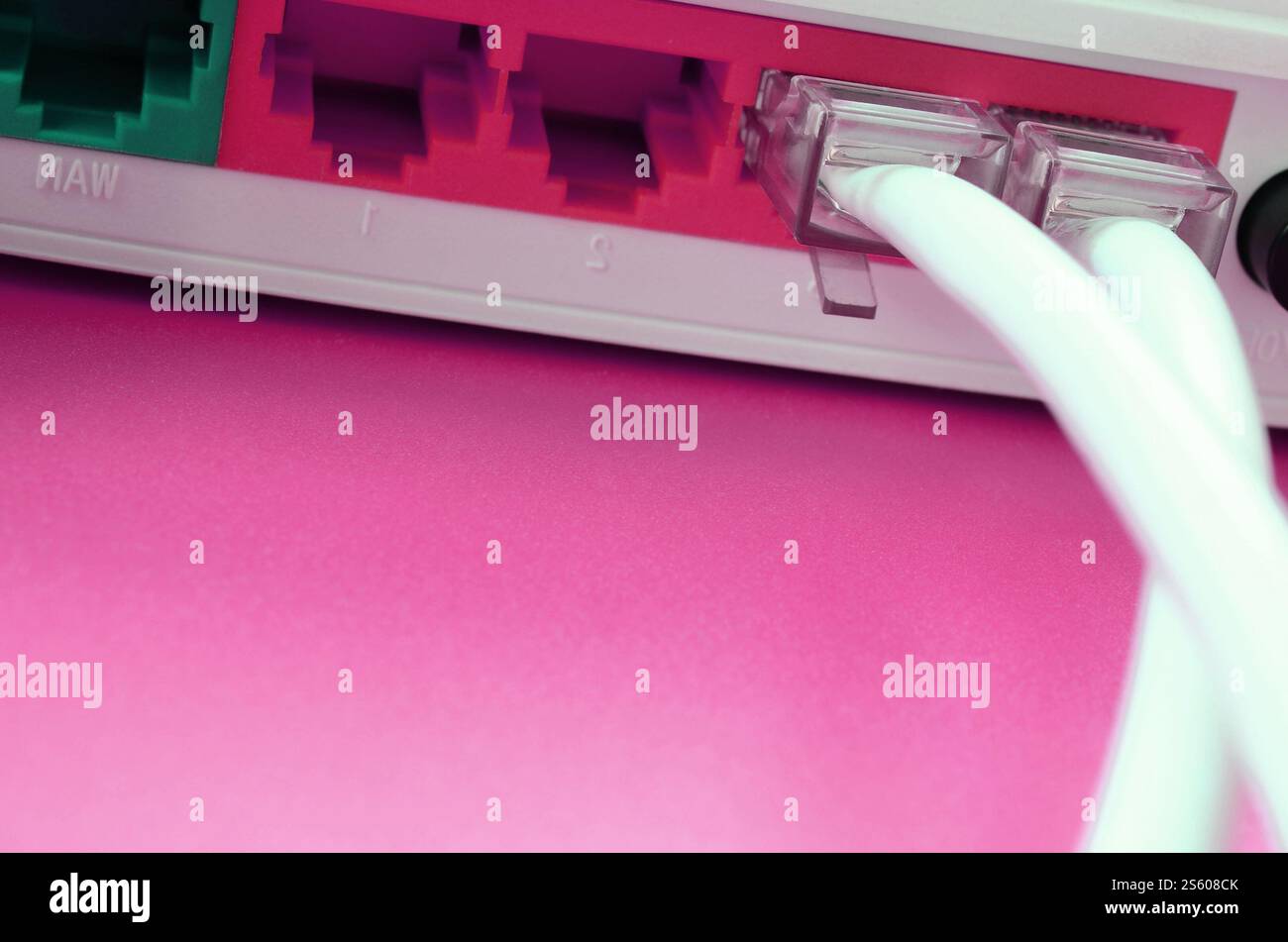 The Internet cable plugs are connected to the Internet router, which ...