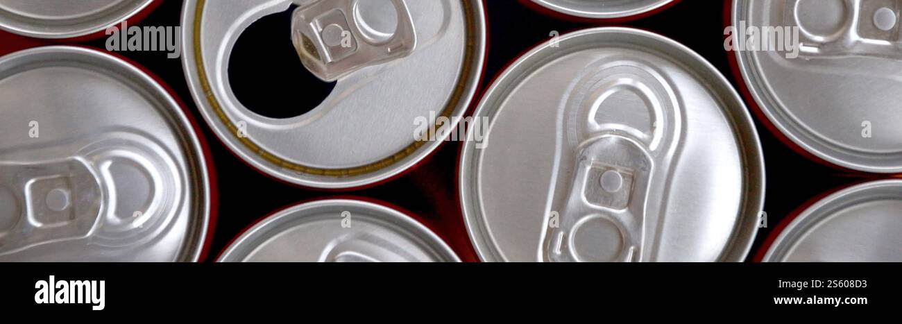 Many cans of soda soft drink, lemonade, cola, beer or energy drink ...