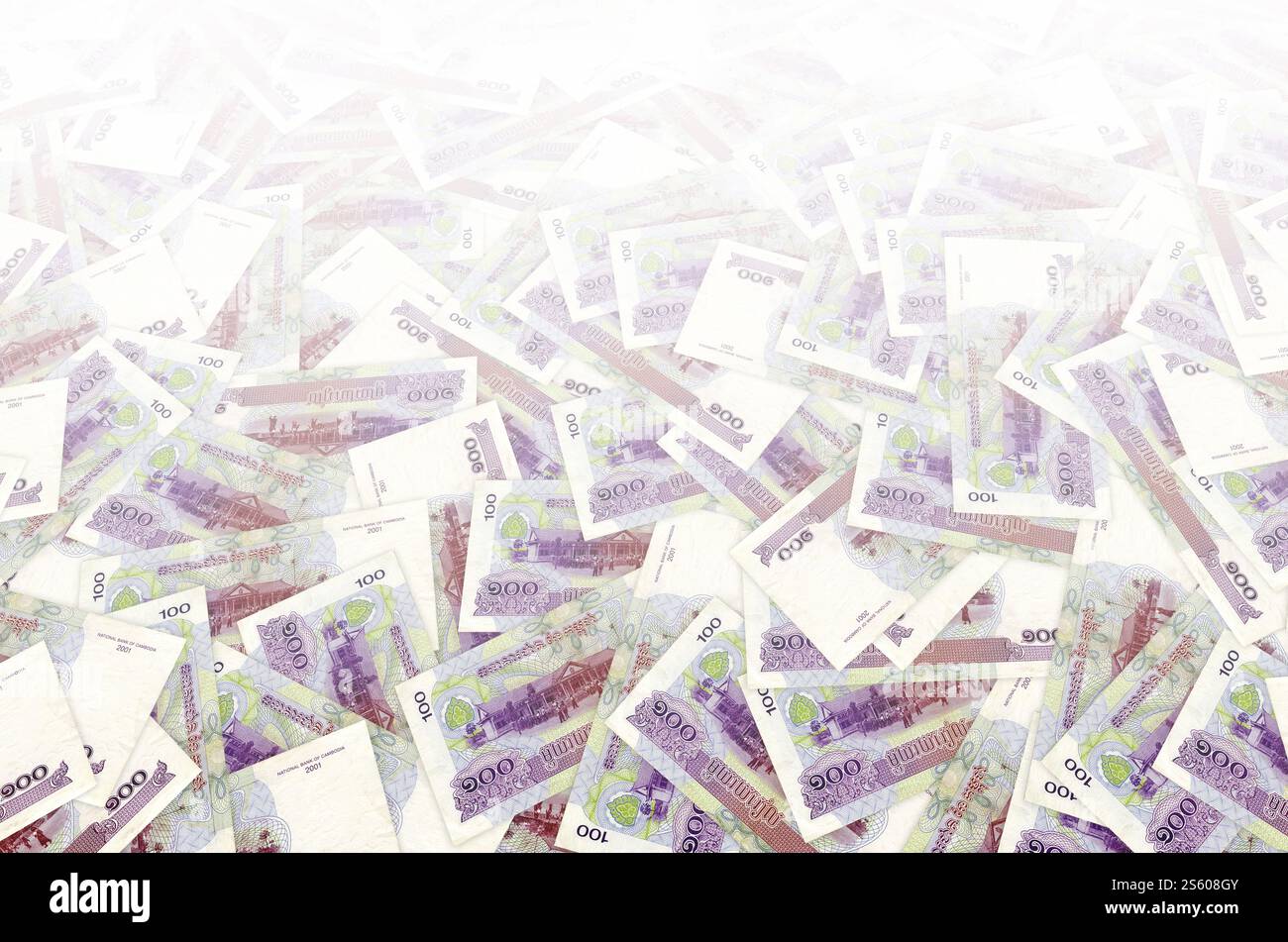 Pattern of 100 Cambodian riels banknote is national currency of ...