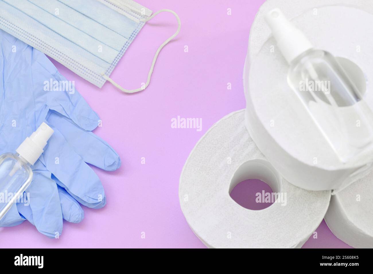 Set of important items for Covid-19 quarantine times. Toilet paper ...