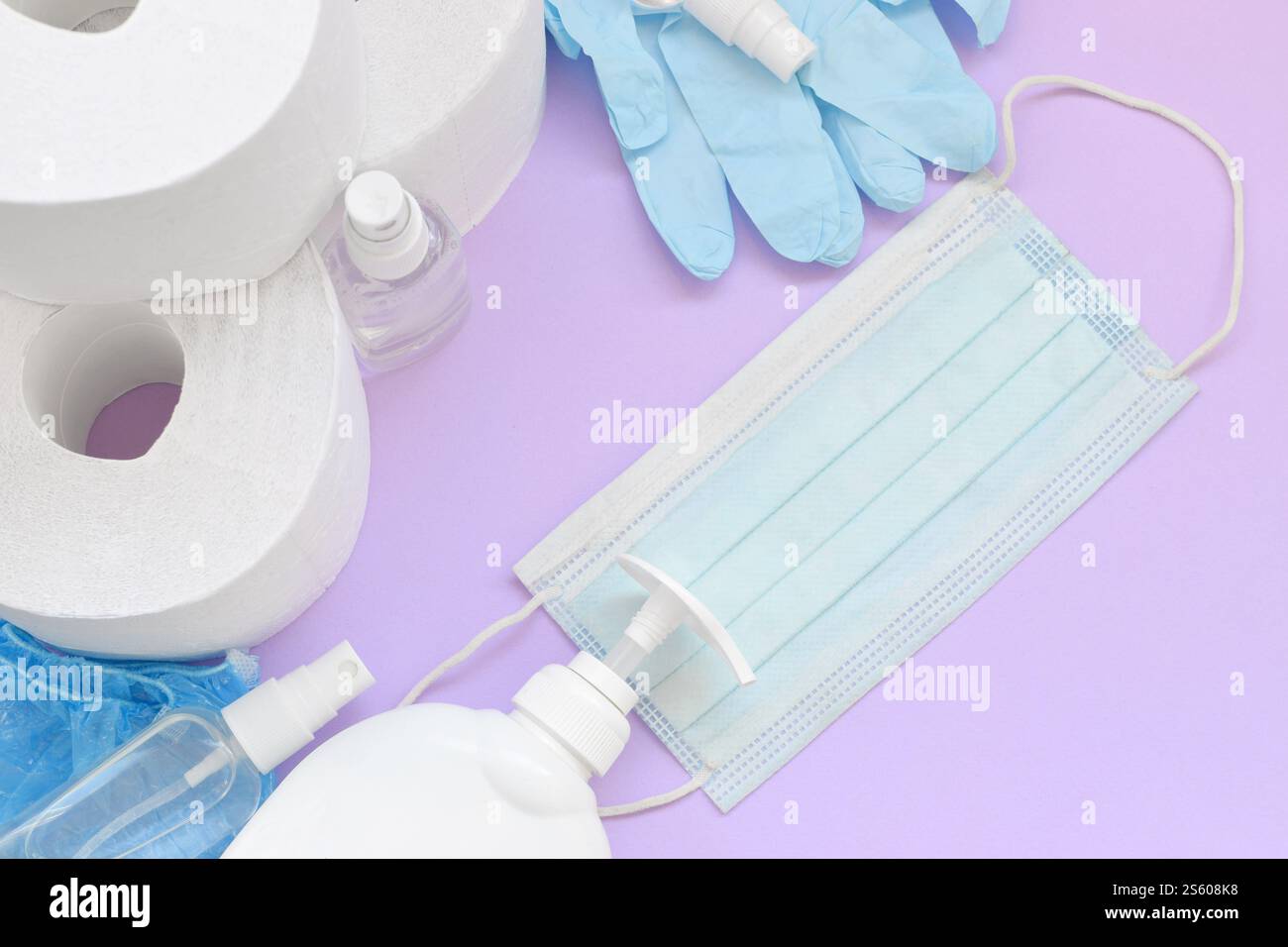 Set of important items for Covid-19 quarantine times. Toilet paper ...