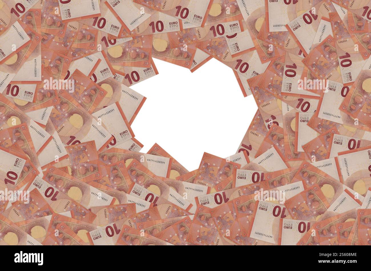 Pattern part of 10 euro banknote close-up with small red details ...