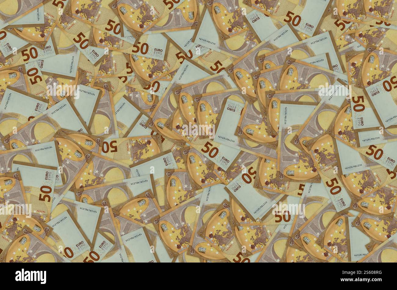 Pattern part of 50 euro banknote close-up with small brown details ...