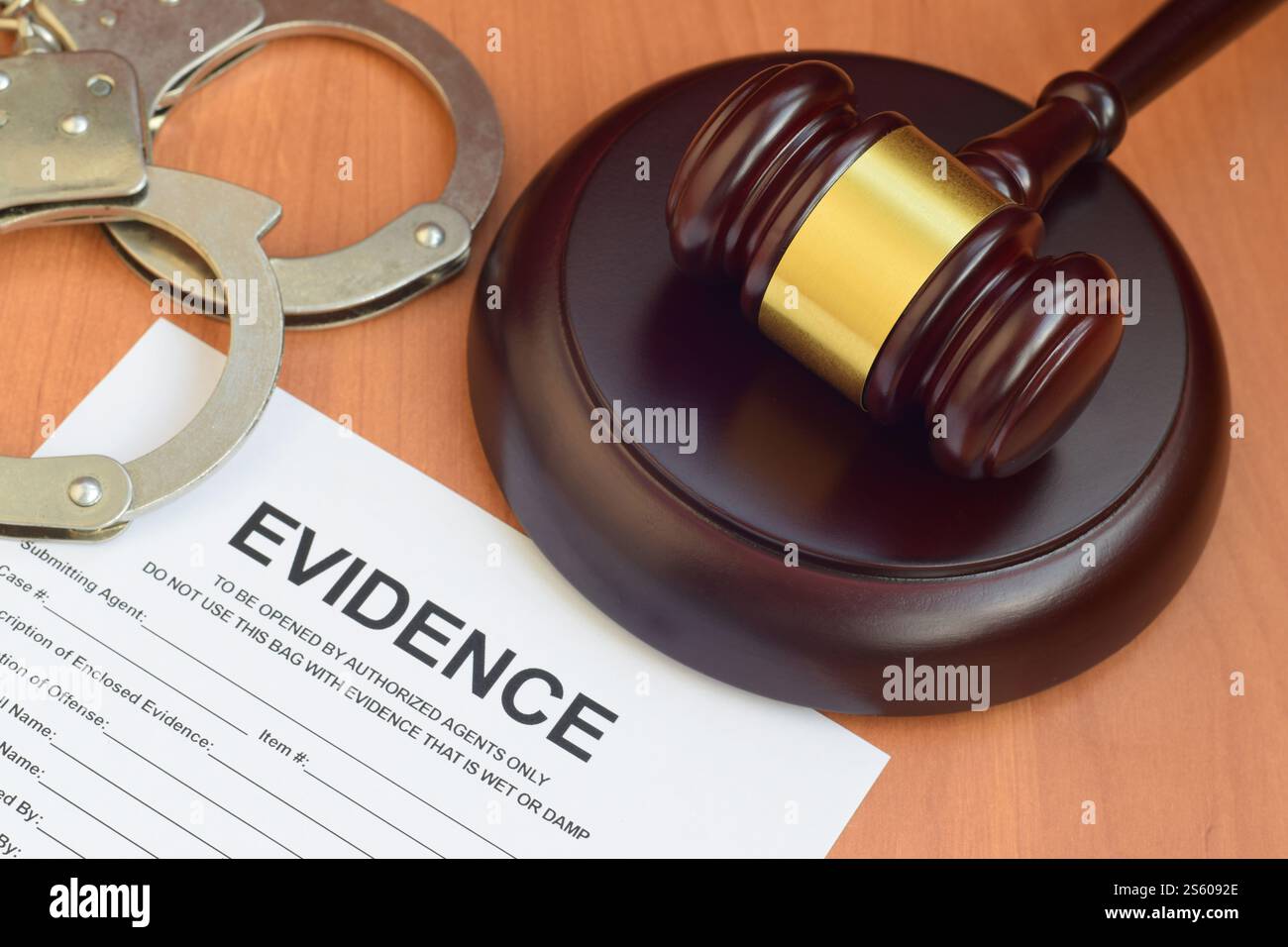 Justice mallet and evidence report blank document for crime scene ...