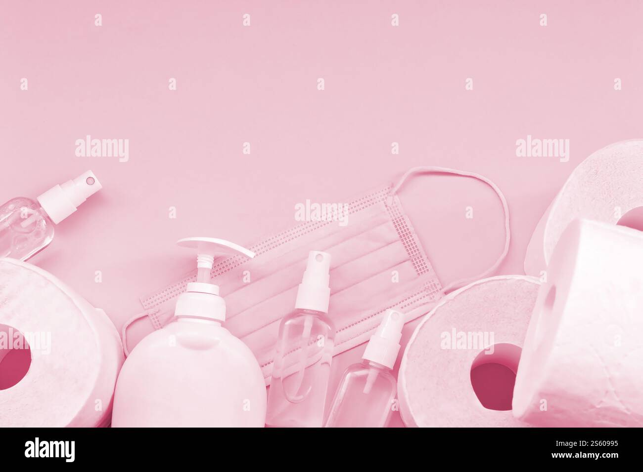 Set of important items for Covid-19 quarantine times. Hygiene and ...