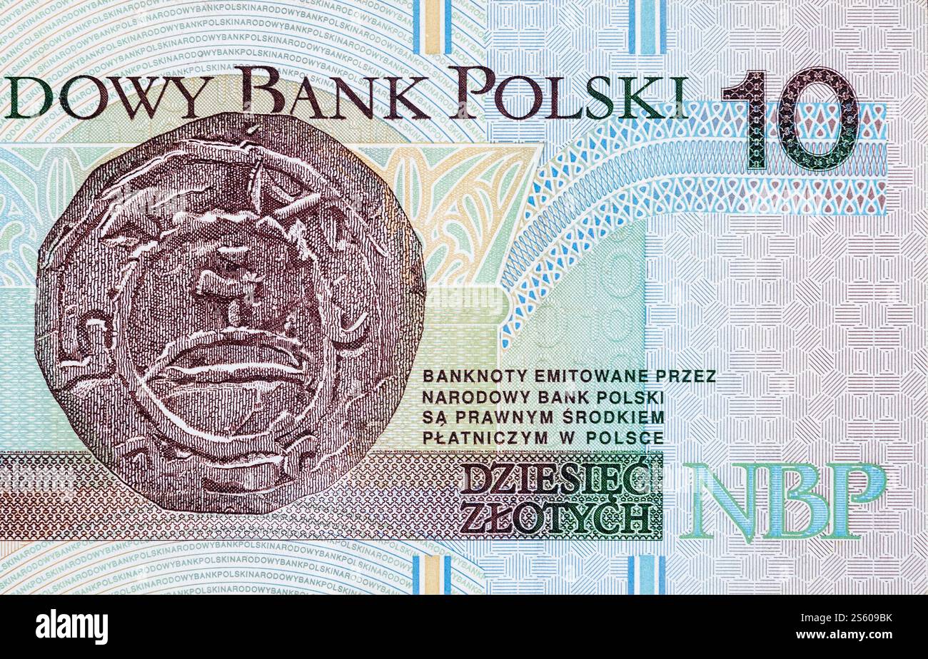 Colored 10 zloty bill of Poland currency bank note. Money bill close up ...