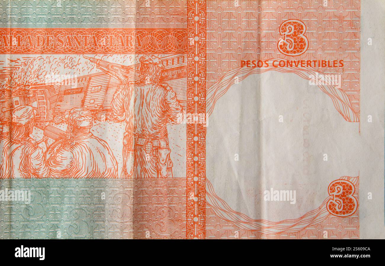 Santa Clara battle on cuban banknote of orange three pesos convertibles ...