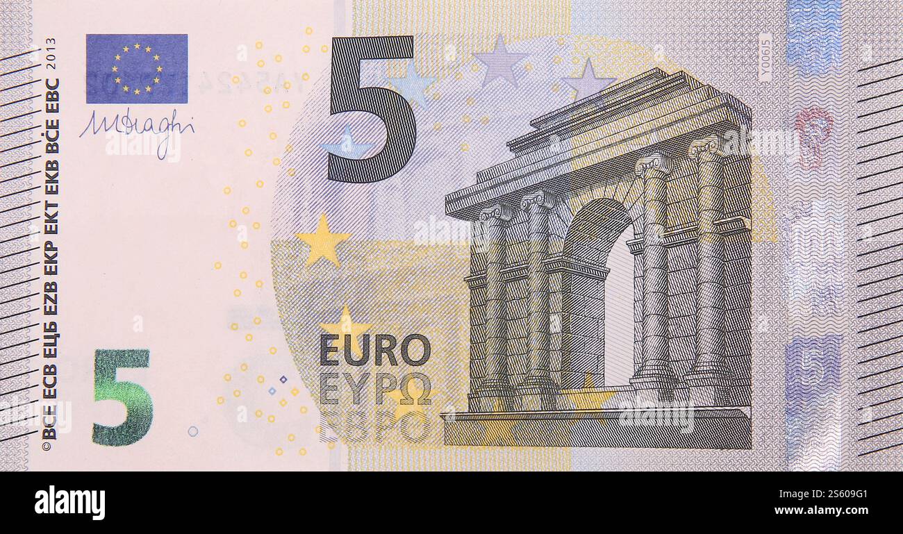Five euro bank note finance currency close up detail money fragment ...