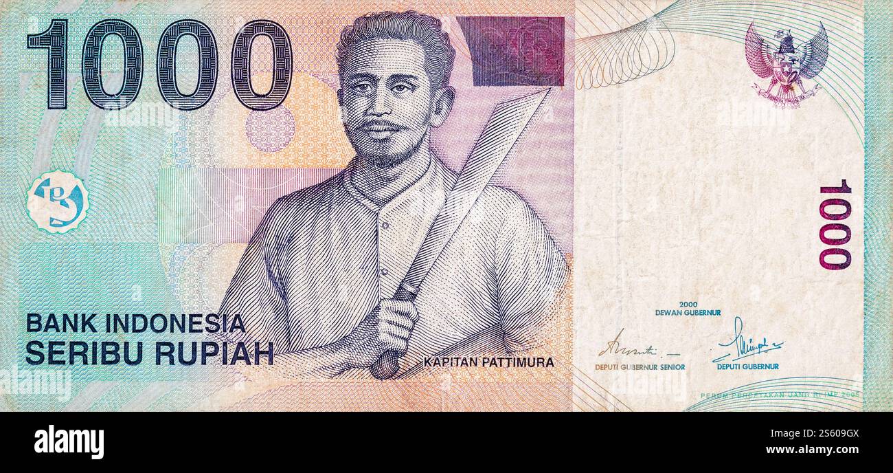 Kapitan Pattimura portrait on Indonesia 1000 rupiah bank note, former ...
