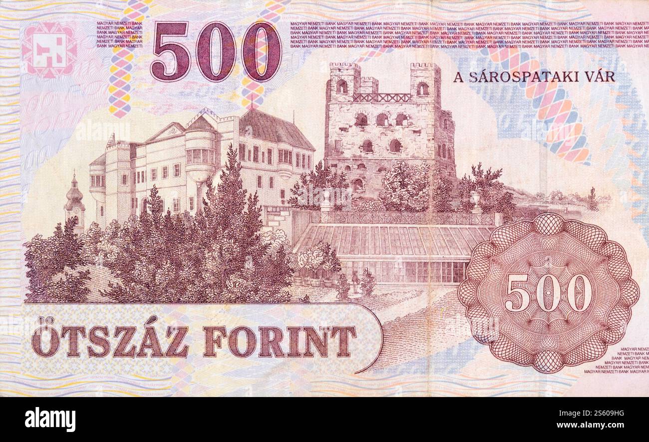 A Sarospatki Var building on Hungary 500 Forint 1993 Banknote fragment ...