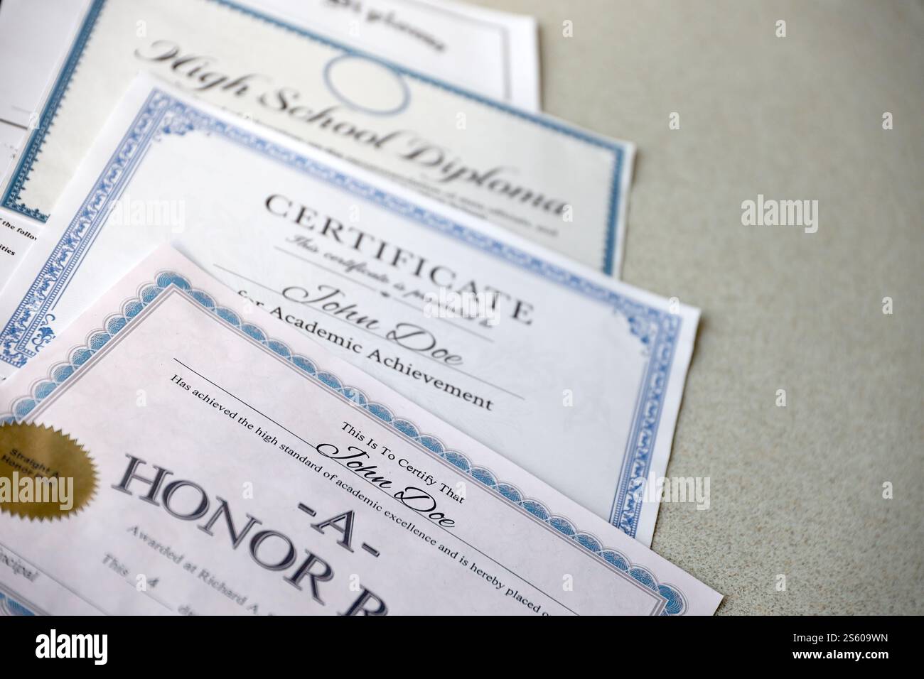 A honor roll recognition, certificate of achievement and high school ...