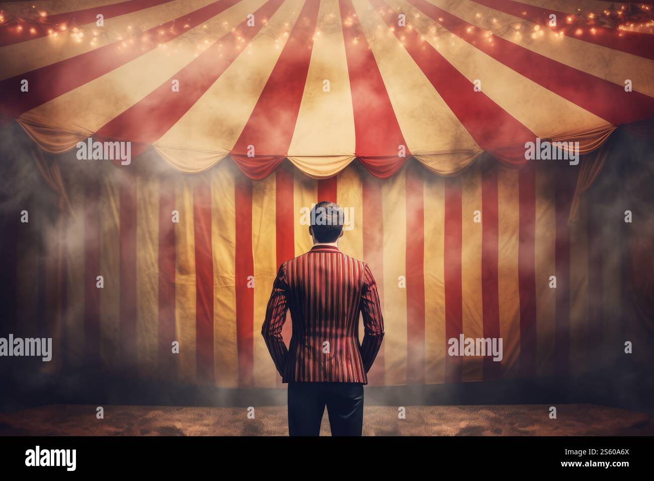 Circus tent arena performer smoke show. Poster model. Generate Ai Stock ...