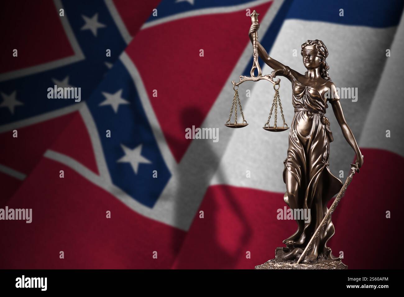 Mississippi new US state flag with statue of lady justice and judicial ...