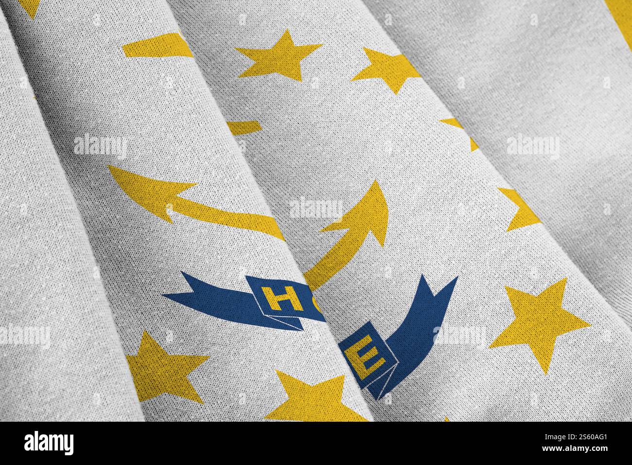 Rhode Island US state flag with big folds waving close up under the ...