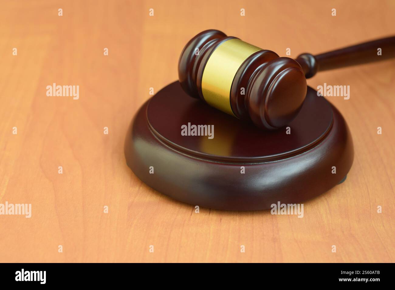Justice mallet on wooden desk in a courtroom during a judicial trial ...