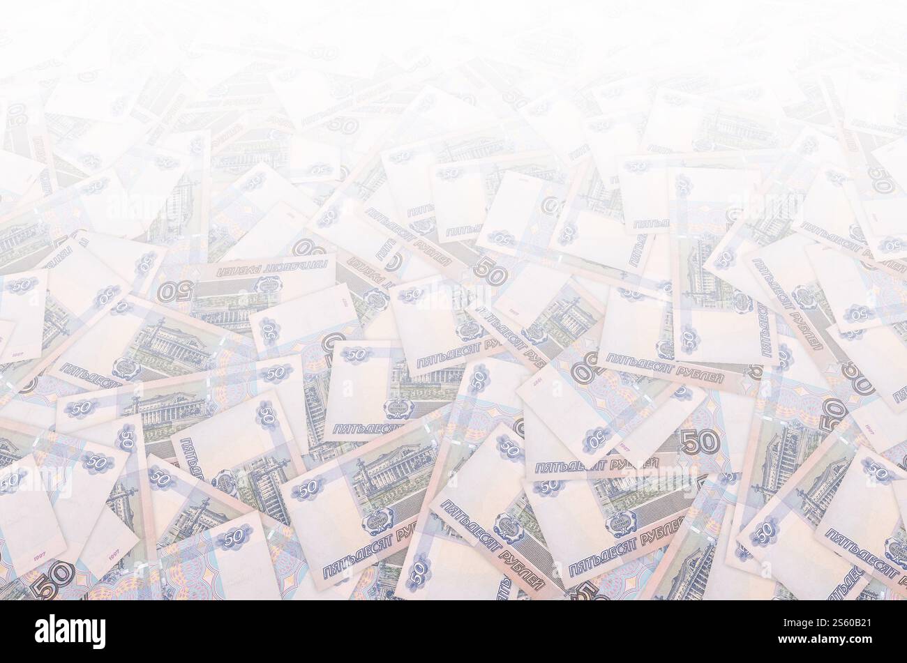 Russian 50 rubles banknote closeup macro pattern. Russia fifty rouble ...