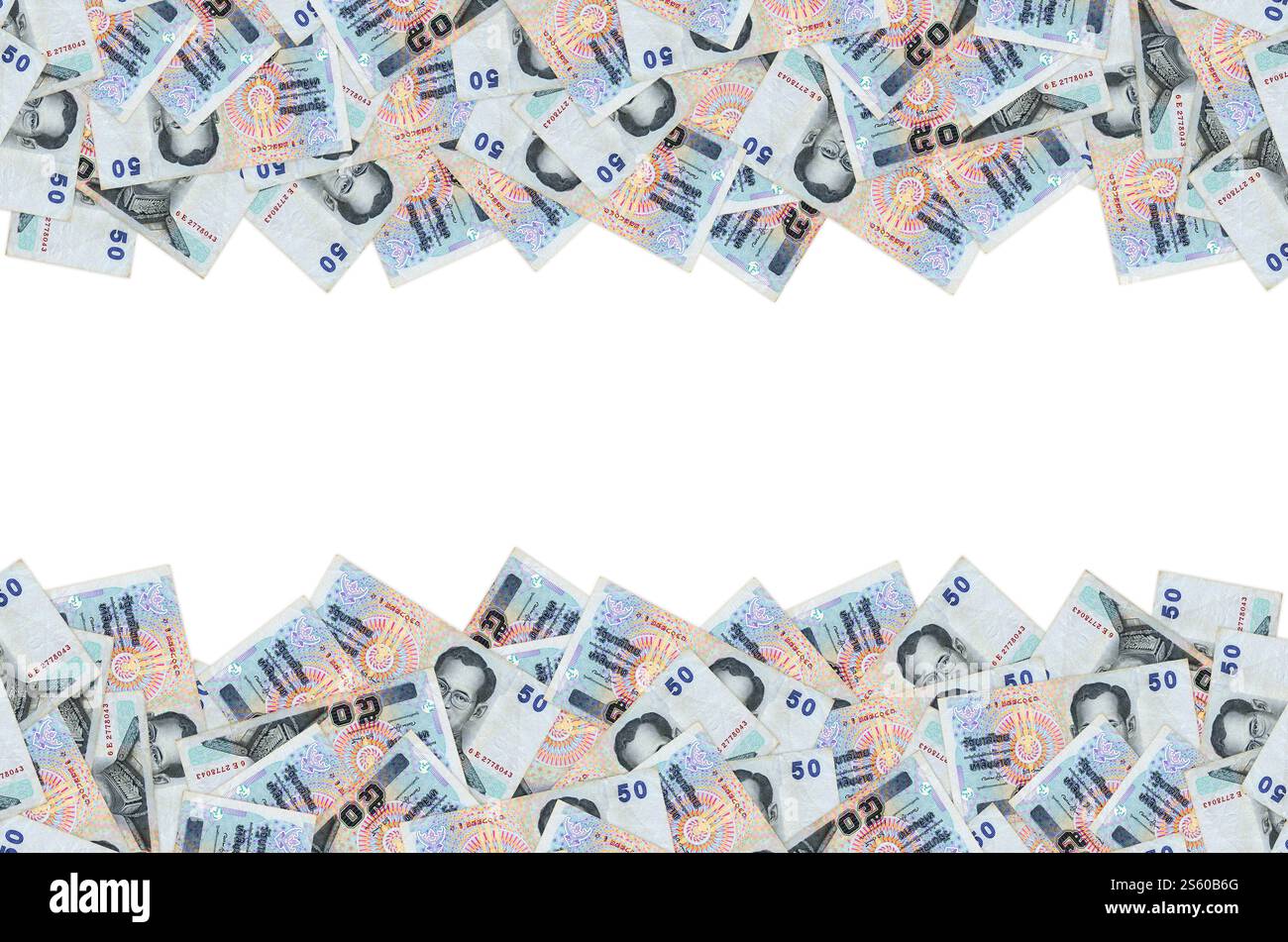 King Bhumibol Adulyadej on 50 Baht Thailand money bill close up. Bill ...