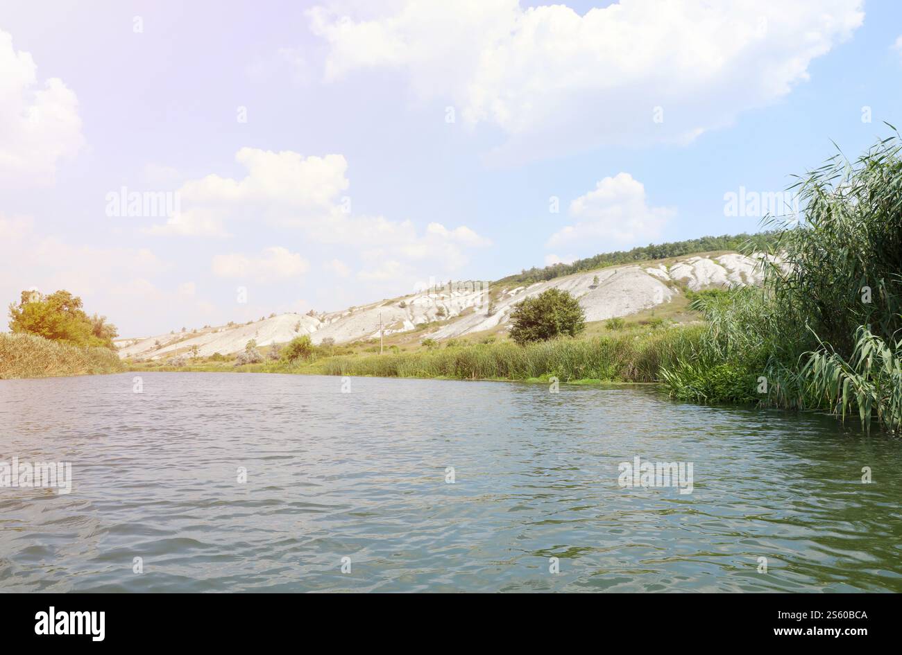Ancient multimillion chalk mountains on the steppe surface of earth ...