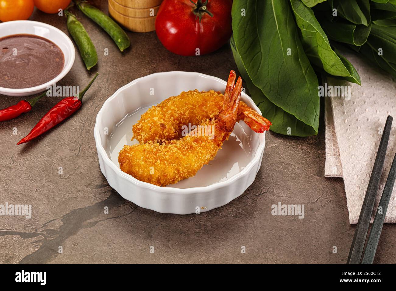Crispy breaded golden fried prawns with sauce Stock Photo - Alamy