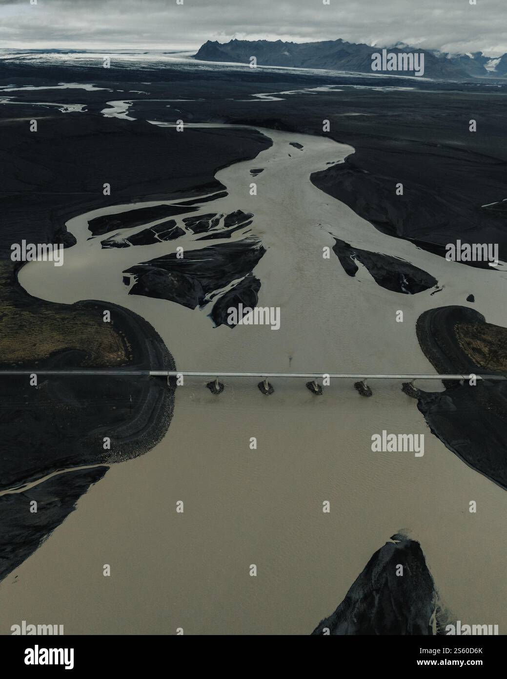 Aerial view of glacial rivers in the highlands of iceland hi-res stock ...