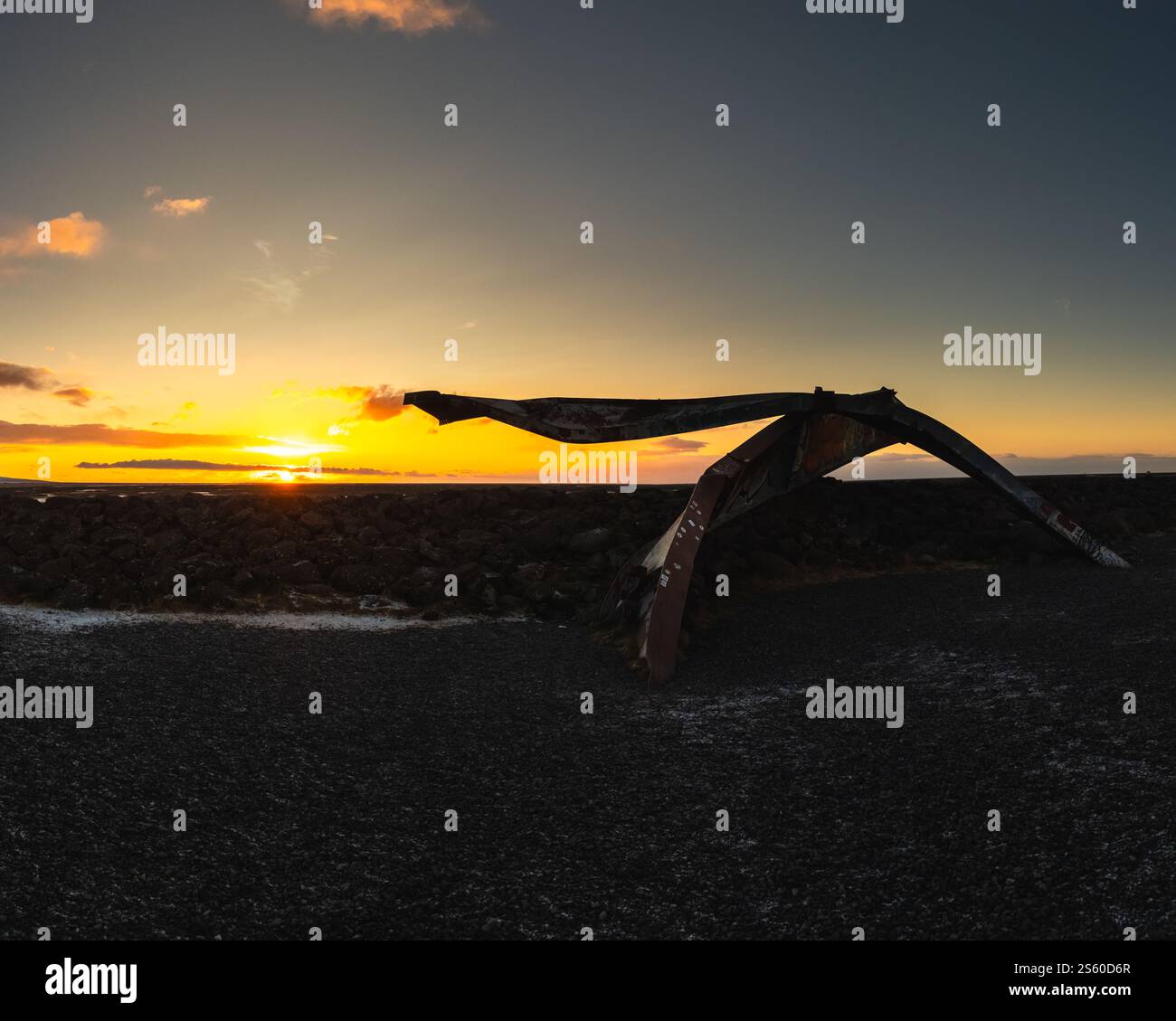 Skeiðará Bridge Monument at sunset in South Iceland, honoring a ...