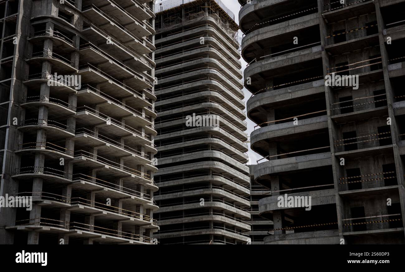 Modern concrete architecture under construction. New multi-storey ...