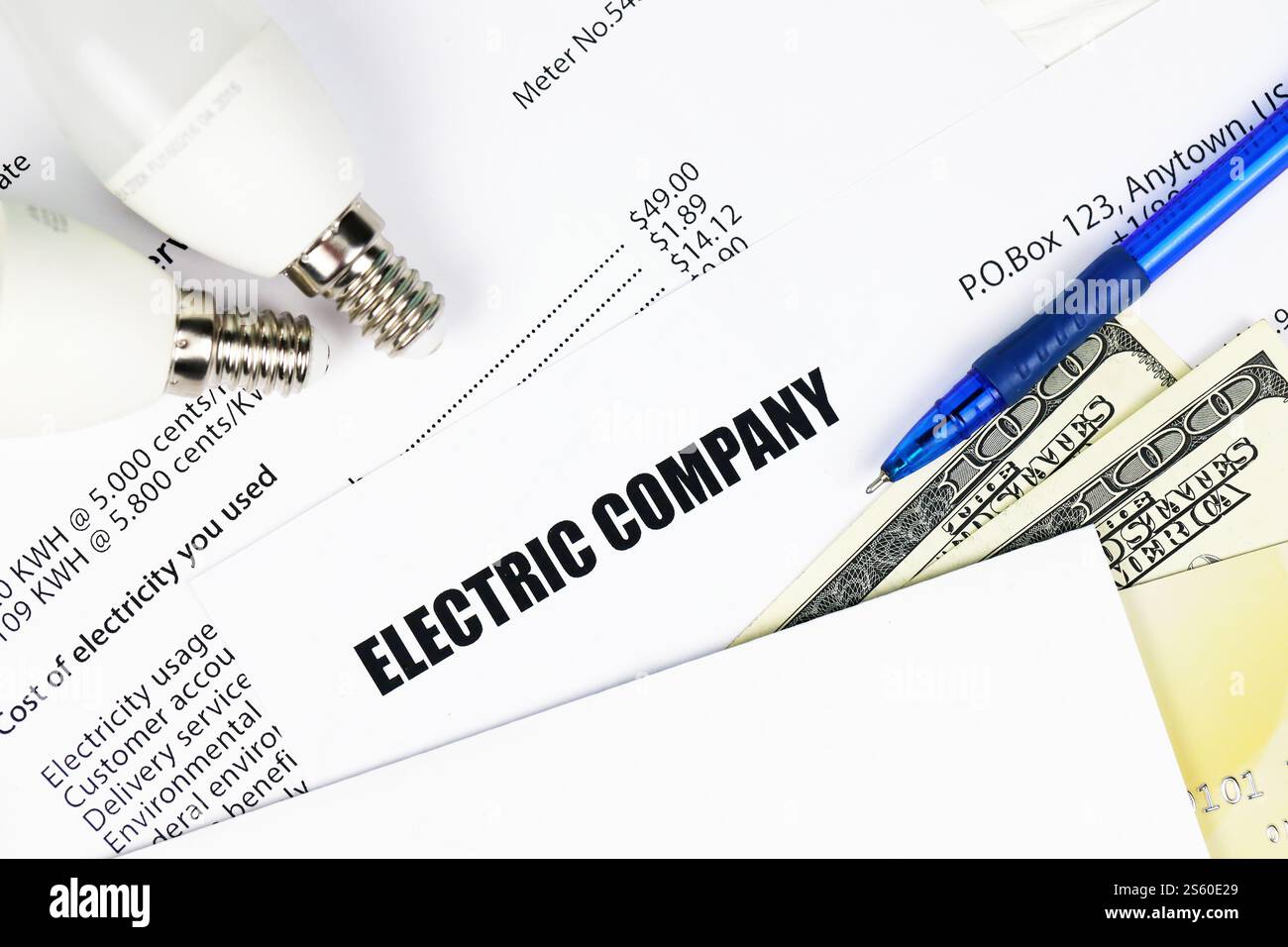 Abstract American electricity bill. Concept of saving money by using ...