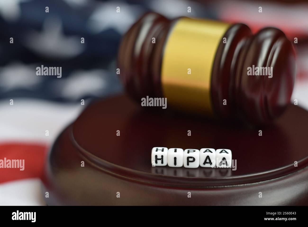 Justice mallet and HIPAA acronym close up. Health insurance portability ...